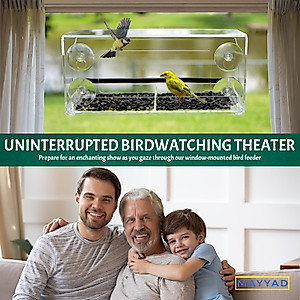 MAYYAD Large Window Bird Feeders for Viewing – Four Strong Suction Cup Bird Feeder Window for Outside - Drainage Holes, Detachable Large Seed Tray, and Rubber Perch for Wild Birds