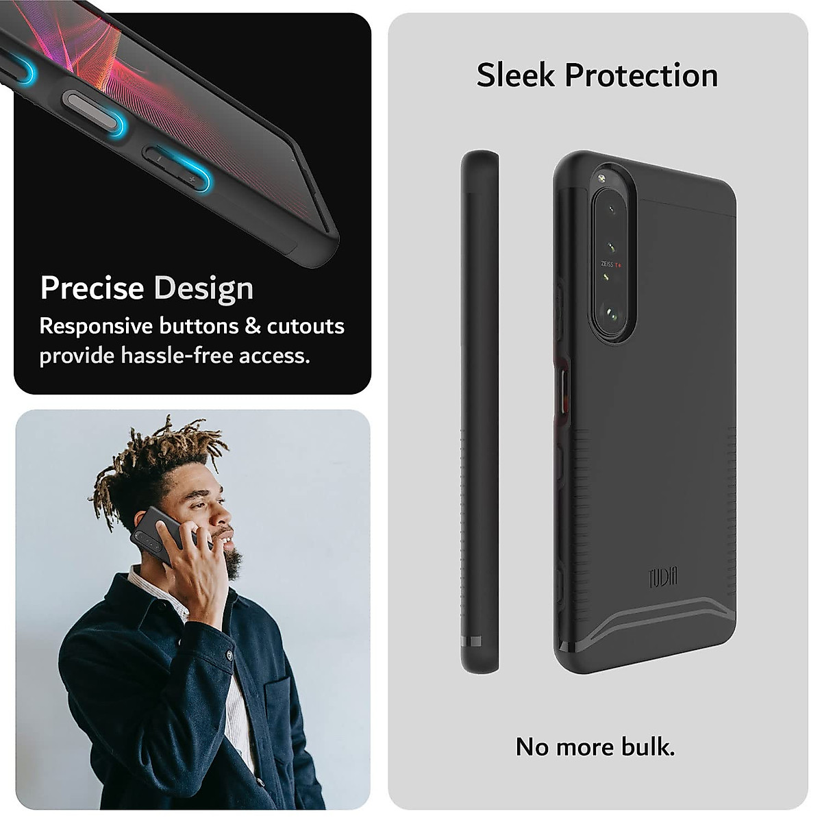 TUDIA DualShield Designed for Sony Xperia 1 III Case (2021), [Merge] Shockproof Tough Dual Layer Hard PC Soft TPU Slim Protective Case - Matte Black