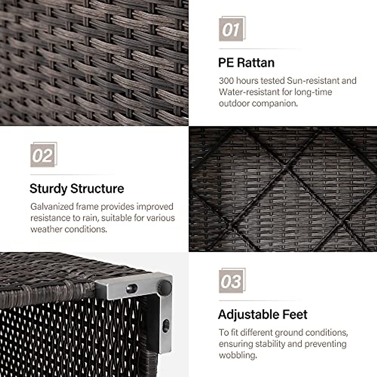 LAUSAINT HOME Outdoor Patio Furniture, 7 Pieces Outdoor Sectional PE Rattan Wicker Patio Furniture Sets, All Weather Garden Conversation Seat with Cushion and Glass Coffee Side Table (Grey)