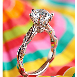 Aihpos 1-1/4 Carat(ctw) Classic Engagement Rings for Women White Gold 6-Prong Moissanite Rings Platinum Plated Silver 10K 14K 18K Gold Wedding Anniversary Ring with Text Engraving