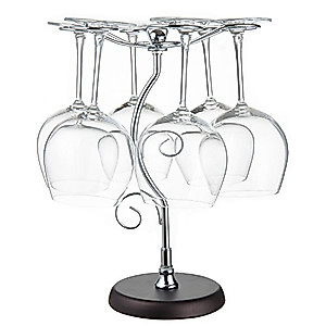 MyGift 6-Hook Artistic Elegant Freestanding Silver Tone Metal Countertop Wine Glass Stand/Stemware Rack/Air Drying Tree Display