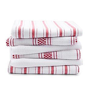 6 Pack Red Cotton Dish Towels for Kitchen - Ticking Stripe Dish Towels - Kitchen Hand Towels - Farmhouse Dish Towels - Red Kitchen Towels Linen - Soft, Highly Absorbent, Hanging Loop, 18”x 28”
