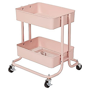 ECR4Kids 2-Tier Rolling Utility Cart, Multipurpose Storage, Pink