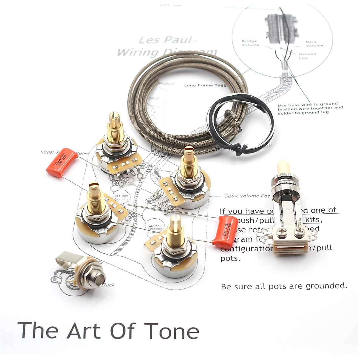 TAOT Wiring Kit for Gibson Les Paul - Long Shaft - CTS TAOT Pots Orange Drop Caps