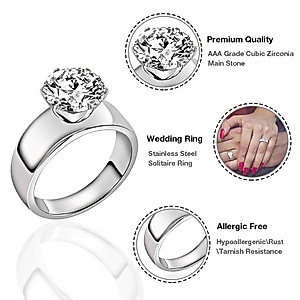 FlameReflection Stainless Steel 4 Carat Round Cubic Zirconia CZ Engagement Women Wedding Solitaire Promise Bands Ring size 6