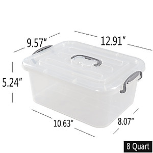 Hespama 2 Packs Small Plastic Storage Bin, 8 Quart Clear Latching Boxes with Lid