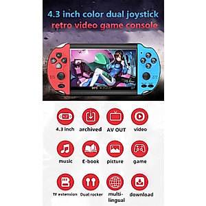 4.3 inch Dual Joystick Color Video Game Console Built-in 3000 Games Support Arcade CPS/gba/gbc/gb/SFC/fc/sega Video Music AV Out Rechargeable Lithium Battery (Blue)