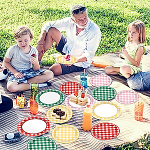 ojustbeok 48 Pcs Camp Gingham Paper Plates Gingham Checkered Bachelorette Party Supplies Glamping Birthday Dinner Plates Summer Bridal Shower Decorations Camping Themed Party Favors Baby Shower