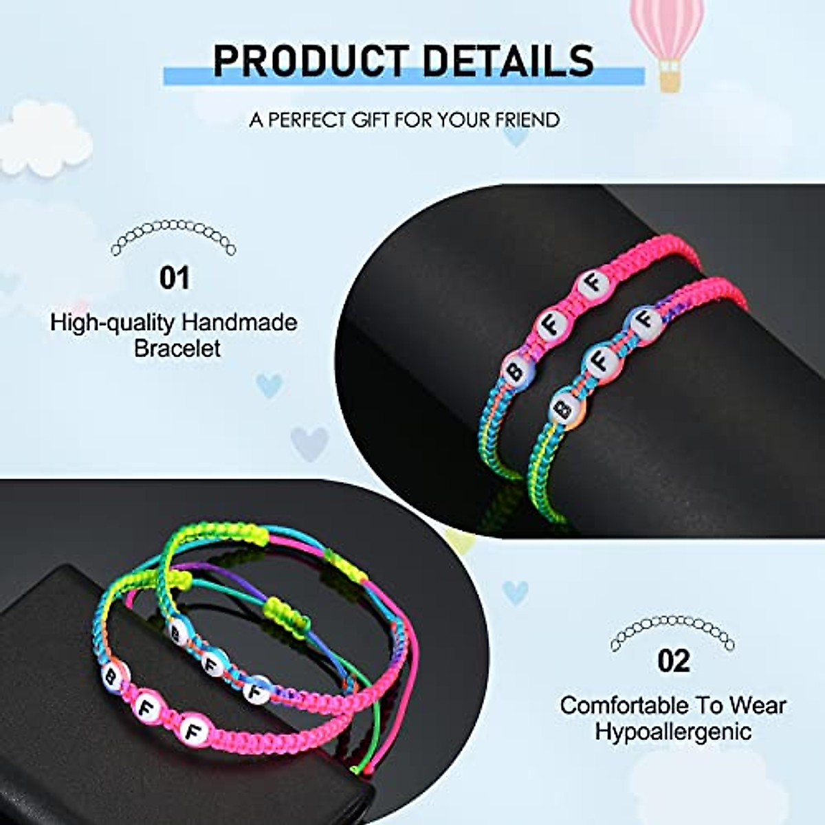 2 Sets Best Friend Bracelets Matching Bff Adjustable Cord Bracelet for Bff Friendship Relationship Women Girlfriend Boyfriend Matching Relationship Inspirational Valentines Graduation Gifts for Her