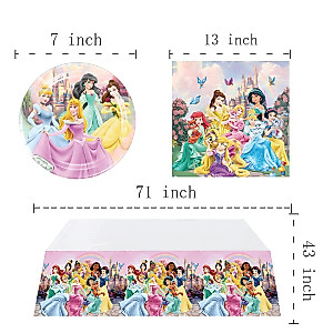 Princess Birthday Party Tableware Supplies - Princess Plate and Napkins + Tablecovers.