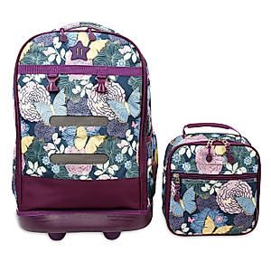 J World New York Kids' Duo Rolling Backpack with Lunch Box Set, Secret Garden, One Size