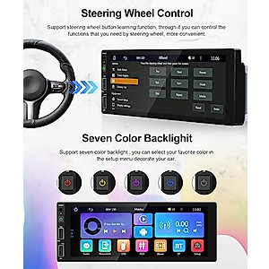 Single Din Touchscreen Car Stereo with Wireless Apple CarPlay, Rimoody 6.86" 1 Din Car Radio with with Android Auto Bluetooth FM Radio EQ Mirror Link Car mp5 Player TF/USB Rear View Camera