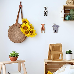 Qunclay 4 Pcs Safari Animal Wall Hooks Decorative Coat Wall Mounted Hooks Wooden Animal Wall Hooks Jungle Animal Hanger Hooks Wood Elephant Giraffe Zebra Dog Hanger for Nursery Bedroom Home Decor