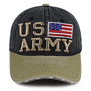 Army Hats for Men Women, USA American Flag Military Hats, Funny US Army Vietnam Veterans Baseball Cap, Adjustable Cotton Embroidered America Patriots Hat, Retirement Military Gifts for Dad Mom