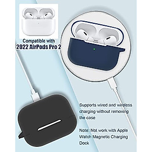 [3 in 1]2022 AirPods Pro 2 Case with Cleaner Kit&Replacement Ear Tips,Air Pods Pro 2nd Generation Silicone Protective Cover,Cleaning Pen for Air Pods Pro Eartips with Noise Reduction Hole(S/M/L),Black