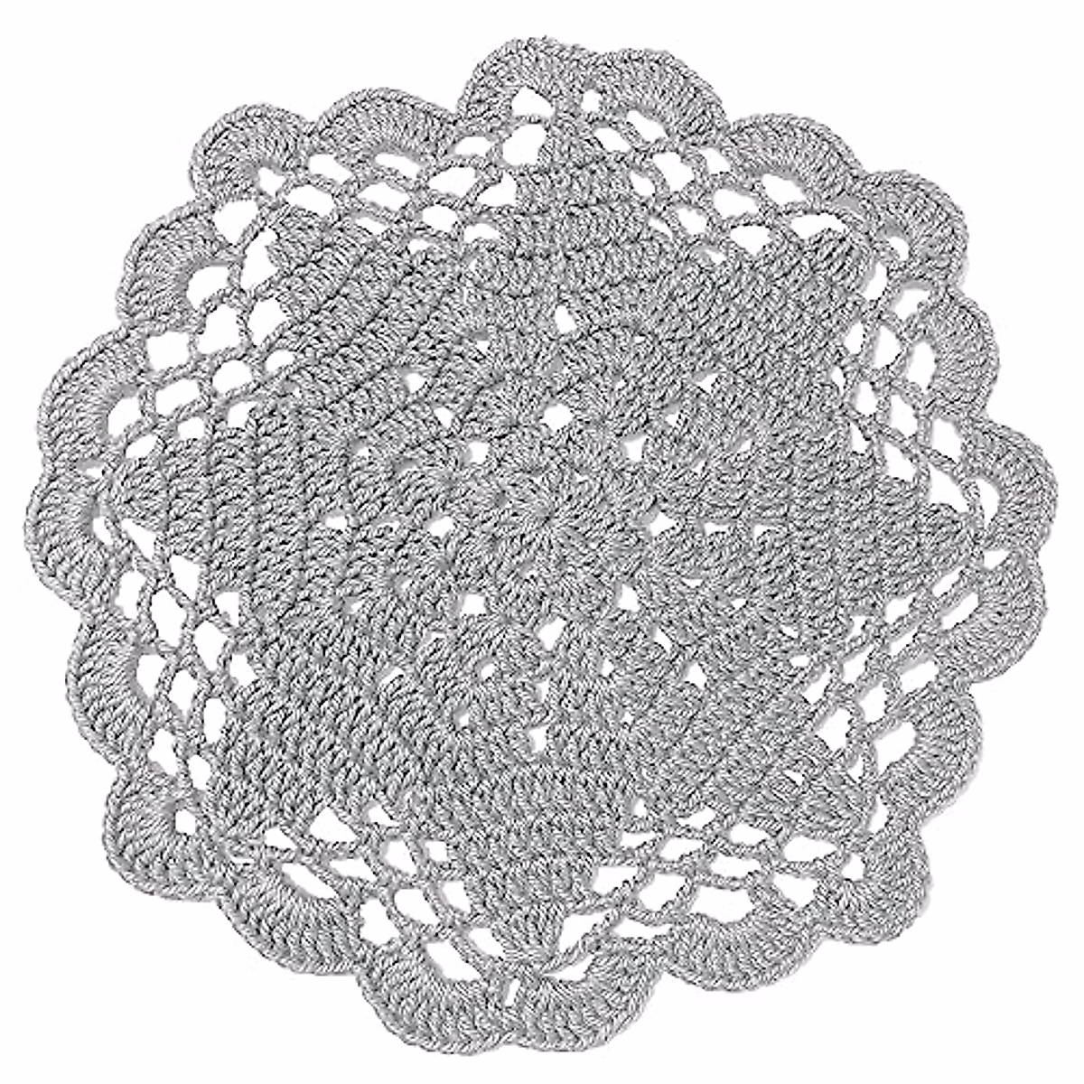 BIBITIME Handmade Crochet Round Lace Doilies Kitchen Table Placemats Wedding Tea Flower Vase Cup Mats (6" to 7",Pack of 4PCS, Light Grey)