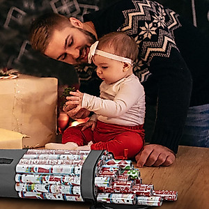 ProPik Gift Wrapping Paper Storage Organizer Bag, Store Up To 25 Rolls 40 Inch, Heavy Duty Polyester plus PVC Clear Bag With Handles And Zippered Top For Holiday Gift Wrap And Ribbons (Grey)