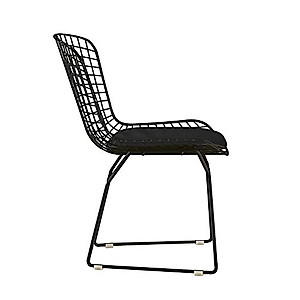Elle Decor CHRHLYBLKM01 Holly Mid Century Modern Dining Side Chair with Geometric Grid Wire Design, Wide Curved Back, Faux Leather Seat Pad, Black