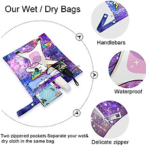 visesunny Fun Unicorn Galaxy Night Print 2Pcs Wet Bag with Zippered Pockets Washable Reusable Roomy for Travel,Beach,Pool,Daycare,Stroller,Diapers,Dirty Gym Clothes, Wet Swimsuits, Toiletries
