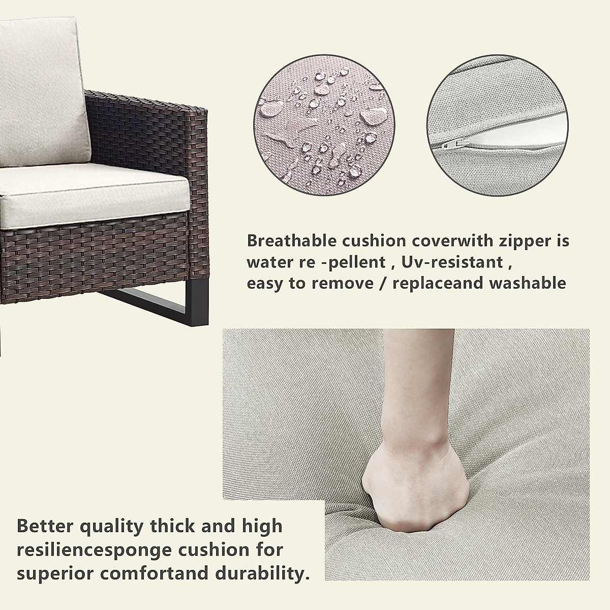 Rilyson Patio Furniture Chairs Outdoor Chair - Wicker Patio Furniture Set of 2,PE Rattan Patio Seating with Cushions for Deck Porch Balcony Backyard Garden(Brown/Beige)