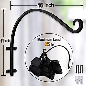 AJART Plant Hanger Bracket Outdoor: 16-Inch Metal Bird Feeder Wall Hook - Heavy Duty Plant Hanger Hooks for Hanging Flower Baskets