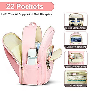 Scothen Laptop Backpack for Women 15.6 Inch Computer Backpack with USB Port & RFID Pocket,Water Resistant School College Bookbag,Fashion Student Teacher Nurse Backpack for Women Work Travel,Pink