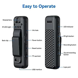 PMUYBHF Mini Body Camera with Audio and Video Recording Night Battery Camera, 1080P 64G Body Worn Camera with Upgraded Clip