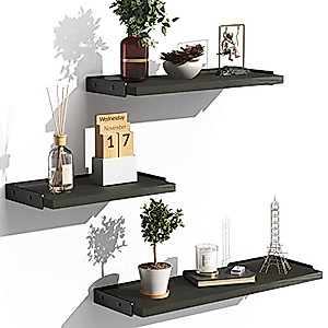 BAYKA Wall Shelves for Bedroom Decor, Floating Wall Shelves for Living Room Kitchen Storage, Wall Mounted Rustic Wood Floating Shelves for Kids Books, Small Shelf for Bathroom(Weathered Grey，Set of 3)BAYKA Wall Shelves for Bedroom Decor, Floating Wall Sh