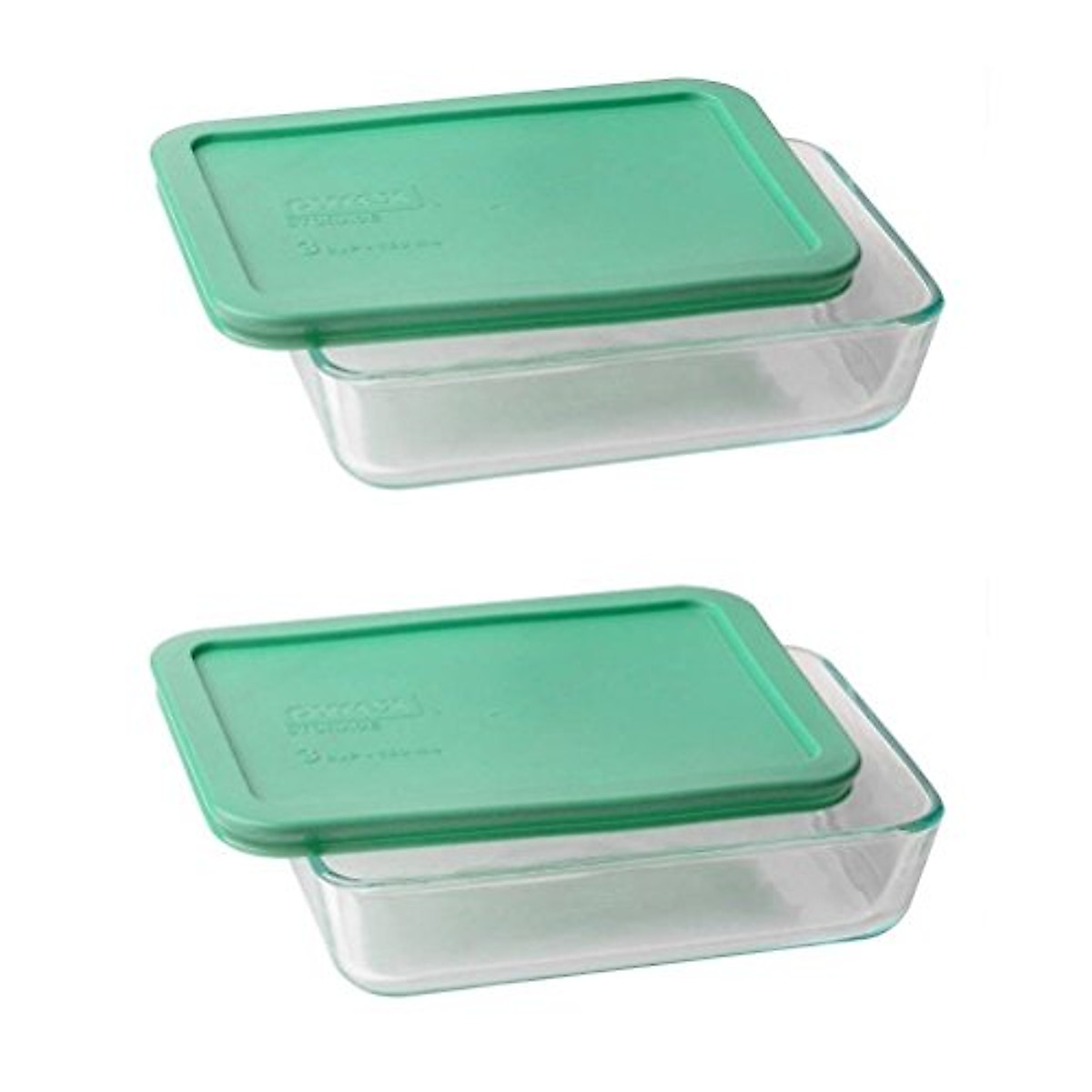World Kitchen Pyrex 3-cup Rectangle Glass Food Storage Set Container (Pack of 2 Containers), Green Lid (SYNCHKG128976)