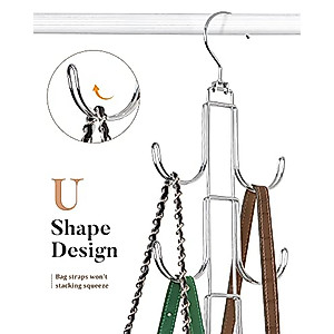 Purses Hanger Organizer for Closet, Myfolrena Metal Purse Holder for Closet Space Saving Bag Storage Hook for Hanging Handbags, Belts,Scarves,Tote,Hats,Clothes,Bags,Ties (Silver)