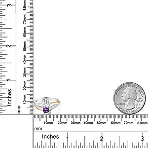 Gem Stone King 925 Sterling Silver and 10K Yellow Gold Purple Amethyst Lab Grown Diamond and White Moissanite 2 Heart Promise Engagement Mother Ring (0.86 Cttw, Available In Size 5, 6, 7, 8, 9)