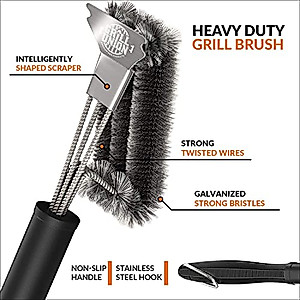 BBQ Grill Brush&Scraper for Outdoor Grill 18" Stainless Steel Grill Cleaning Brush Grill Grate Cleaner Safe Grill Accessories for Weber Gas, Charcoal, Smoker, Cast Iron,Infrared-Gifts for Men