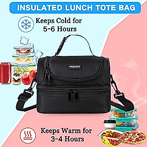 VASCHY Lunch Box Bag Men, Insulated Two Compartments Bento Cooler Bags for Adults/Women/Kids for School,Daycare,Kindergarten,Picnic Black