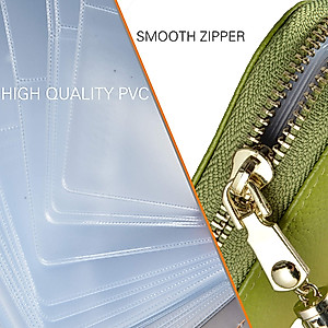 Easyoulife Womens Credit Card Holder Wallet Zip Leather Card Case RFID Blocking (Green)