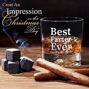 Gifts for Men Dad, Christmas Stocking Stuffers, Whiskey Stones, Best Father Ever Whiskey Glass, Cool Bourbon Scotch Whiskey Gifts for Husband Father