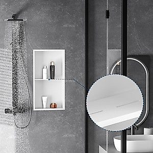 Qeke Stainless Steel Shower Niche 24" X 12", No Tile Needed Wall Niche Double Shelves, Recessed Niche Shower for Bathroom Storage, Matte White