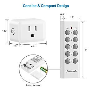 DEWENWILS Wireless Remote Control Outlet, Programmable and Expandable Electrical Outlet Switch, 100FT Range, 125V/15A/1875W Wireless Remote Light Switch, FCC Listed, 2 Remote and 5 Outlets