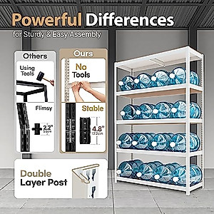 HOMEDANT House Z-Beam White 48" Wide Heavy Duty Garage Storage Shelving Adjustable 5-Tier Metal Shelves Laminated Organization Shelf Industrial Utility Rack Pantry Shed Warehouse Office Store 1Pack