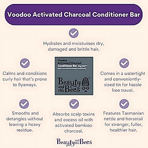 Beauty and the Bees Eco Friendly Voodoo Activated Charcoal Deep Solid Conditioner Bar 50g for Normal - Color Treated Dry Hair | Untangles and Softens Hair