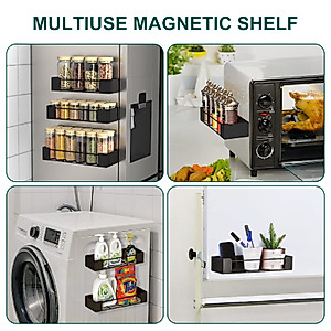 Johamoo 3 Pack Magnetic Spice Rack Organizer, Magnetic Shelf for Refrigerator, Space Saving Seasoning Organizer for Refrigerator and Microwave Oven, Metal Black