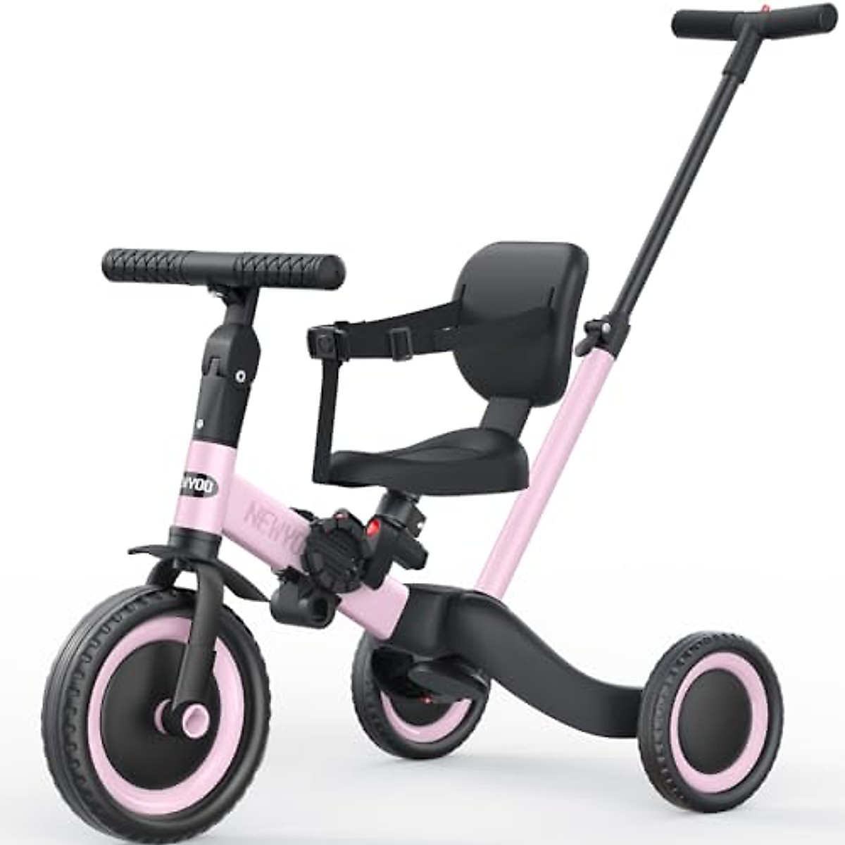 newyoo Toddler Tricycle,Toddler Bike,Birthday Gifts and Toys for 1-3 Year Old Boys and Girls, Trike with Push Handle, Backrest and Safety Belt, Balance Bike, TR007, Pink