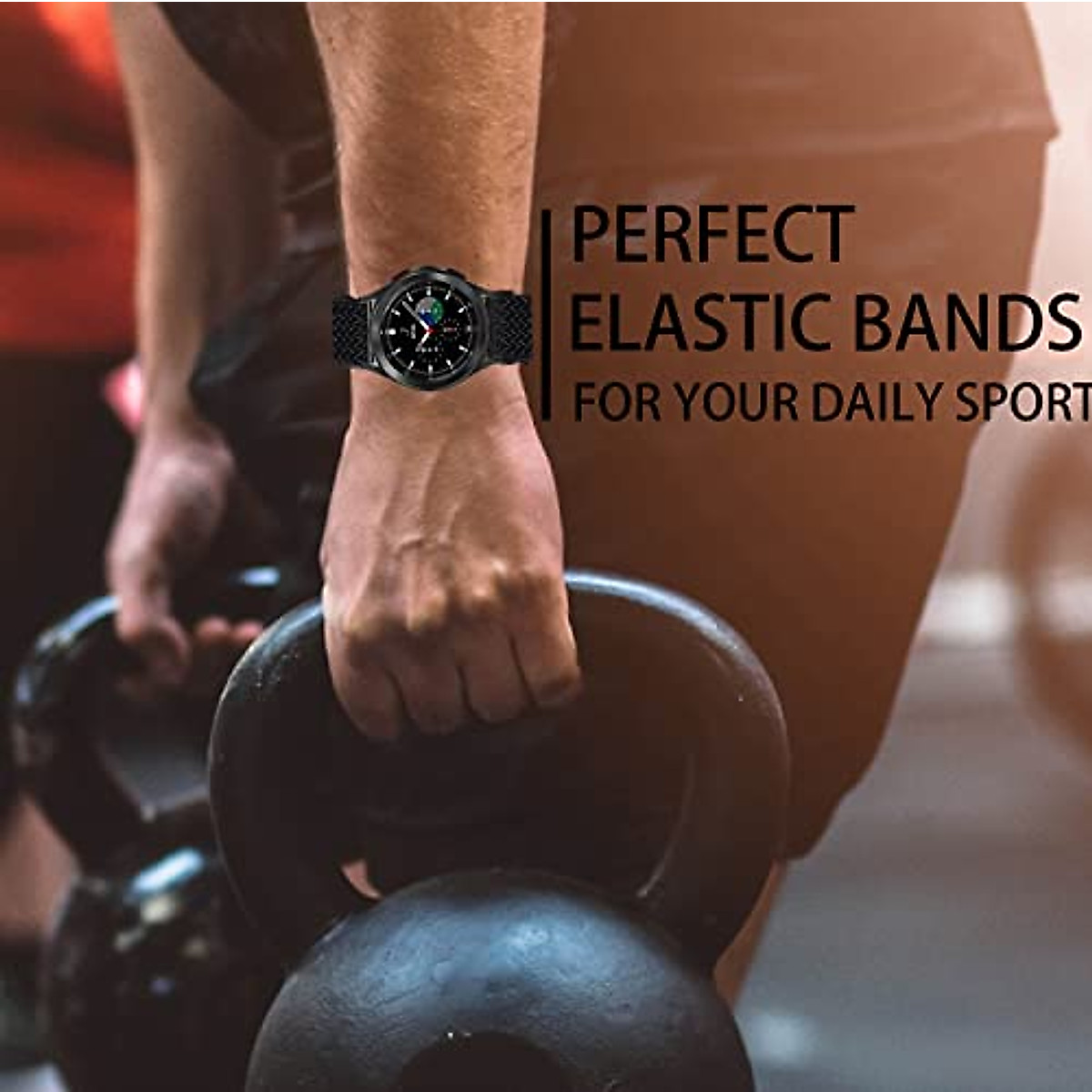 Olytop Elastic Bands for Galaxy Watch 4/5 Band 44mm 40mm/Galaxy Watch 4 Classic Bands 46mm 42mm Women Men, 20mm Stretch Wristband Strap for Samsung Galaxy Active 2 40mm 44mm/Watch3 41mm (Wave Black)