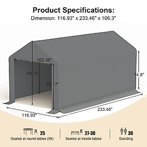 GOJOOASIS Car Port Canopy Tent Carport 10'x20' Car Tent Portable Garage, Tents for Car Waterproof & UV Protected for Wedding, Garden Shelter, Storage Shed (Gray)