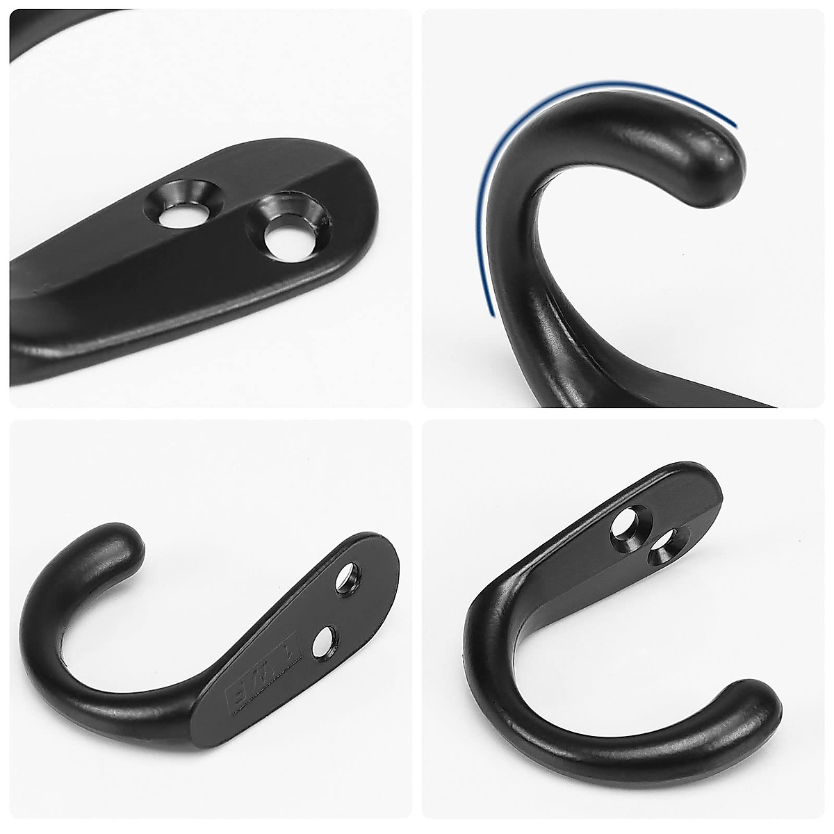 NearMoon Coat Hooks Wall Mounted - Heavy Duty Metal Single Prong Robe Hanger Rustproof Wall Hooks for Towel Hat Key Bag on Bathroom, Kitchen, Livingroom(10 Pack, Matte Black)