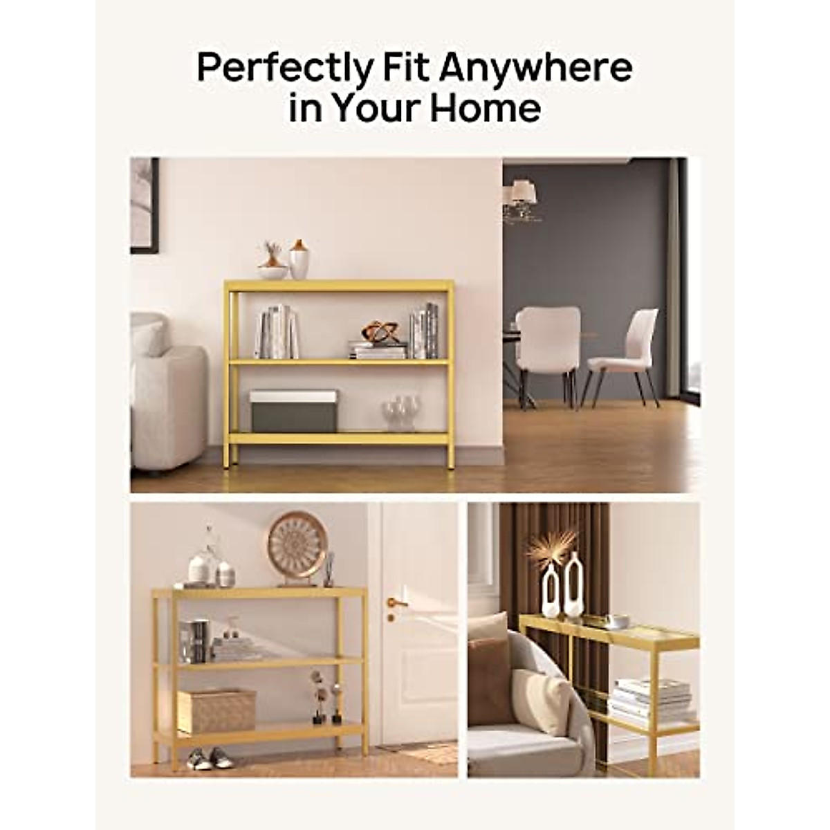 Evajoy Console Table, 35" Entryway Table with 3 Tiers, Foyer Tables, Open Glass Sofa Table for Living Room, Foyer, Entryway, Bedroom, Hallway