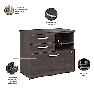 Bush Business Furniture Hybrid Office Storage Cabinet with Drawers and Shelves, Storm Gray