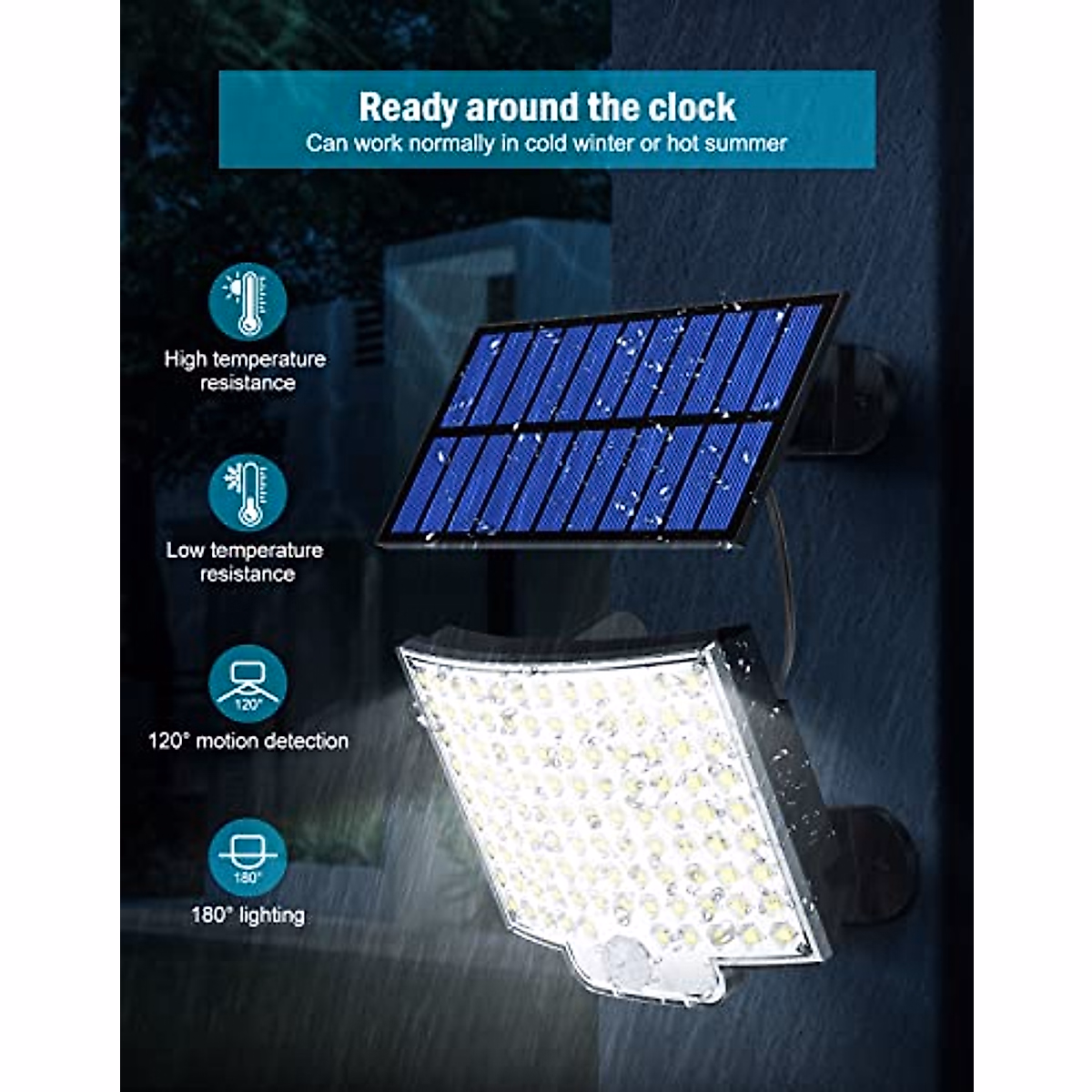 MPJ Solar Light for Outdoor, 106 LED Solar Light Outdoor with Motion Sensor, IP65 Waterproof, 120° Lighting Angle, Solar Wall Light for Garden with 16.5 ft Cable