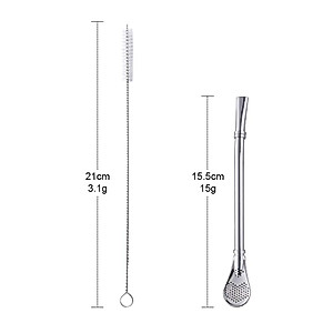 3in1 Metal Straw Spoons for Drinks, Baikai 18/8 Stainless Steel Reusable Tea Filter Stirring Drinking Straws,Set of 10, 6.2 inch (8 Straws+ 2 brushes) (Silver)