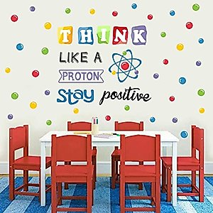 IARTTOP Science Wall Decal, Stay Positive Colorful Polka Dots Stickers, Inspirational Saying Laboratory Educational Decals, Chemistry Proton Wall Art For Nursery Middle Schoo Classroom Wall Stickers Decorations
