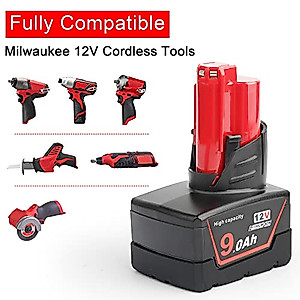 Xinriga 2 Packs M12 12V 9Ah 9000mAh Lithium-ion Replacement Battery for Milwaukee M12 12V Cordless Tool 48-11-2402 48-11-2440 48-11-2411 48-11-2420